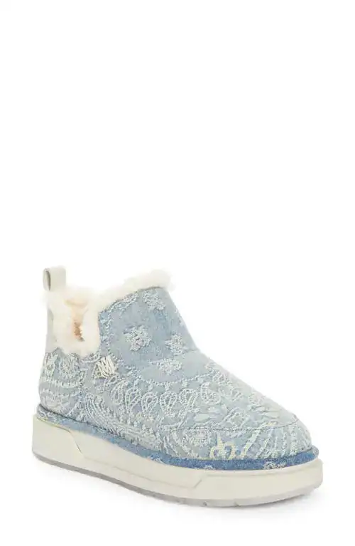Amiri Bandana Malibu Genuine Shearling Lined Boot In Wash Indigo